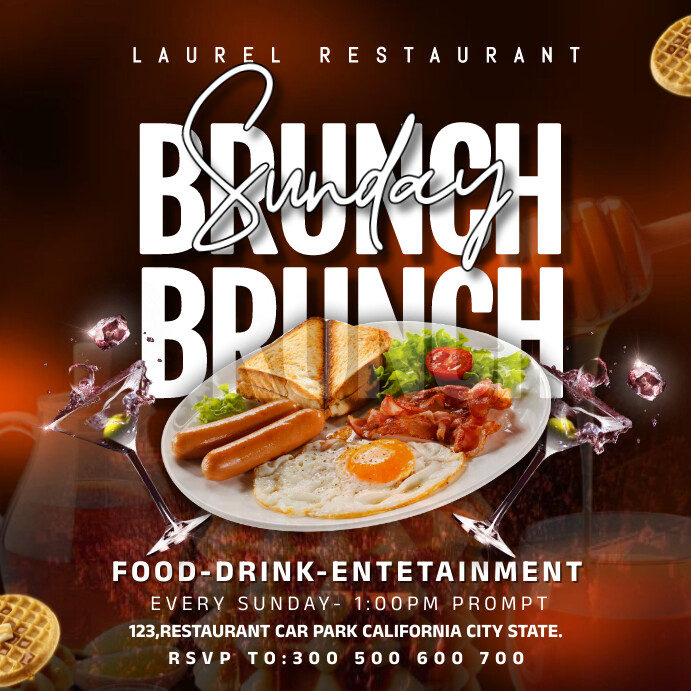 Brown Maximalist Brunch Sunday Restaurant Tem Template | PosterMyWall