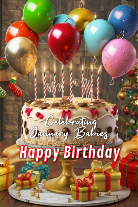 Brown Maximalist Celebrating January Birthdays Banner 4' × 6' Template ...