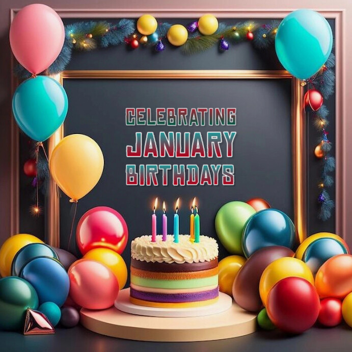 Brown Maximalist Celebrating January Birthdays Instagram Post Template ...