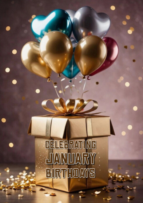 Brown Maximalist Celebrating January Birthdays A4 Template | PosterMyWall