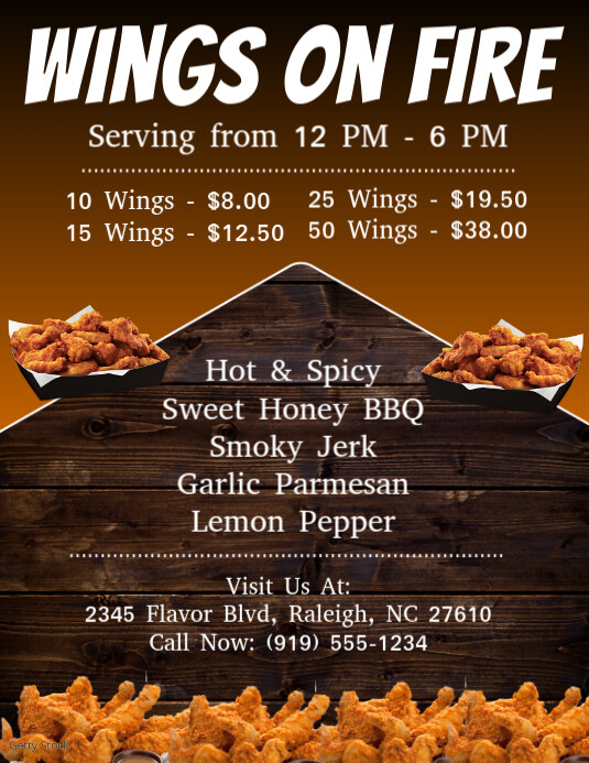 Brown Maximalist Chicken Wings Flyer (us Letter) Template | PosterMyWall