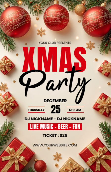 Brown Maximalist Christmas Party Invite Tabloid Template | PosterMyWall