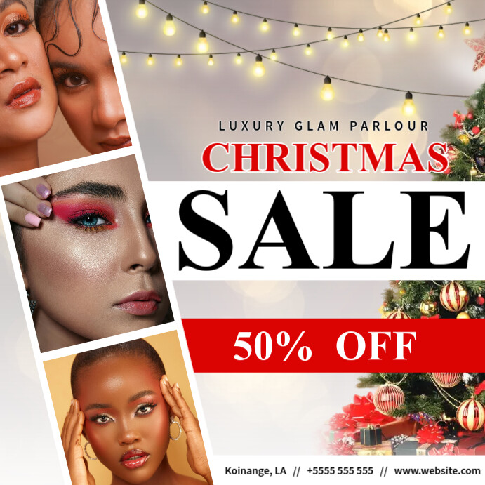 Brown Maximalist Christmas Sale Make-up Flyer Template Instagram Post ...