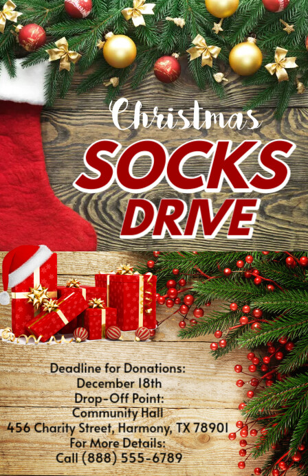 Brown Maximalist Christmas Socks Drive Flyer Tabloid Template ...