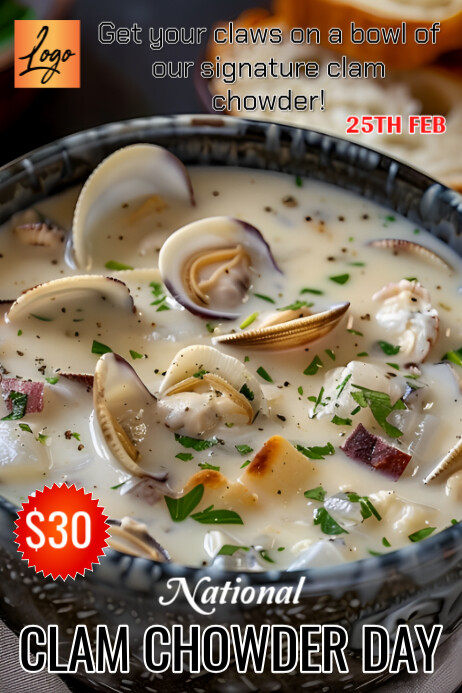 Brown Maximalist Clam Chowder Day Poster Template | PosterMyWall