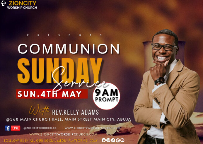 Brown Maximalist Communion Sunday Service Postcard Template | PosterMyWall