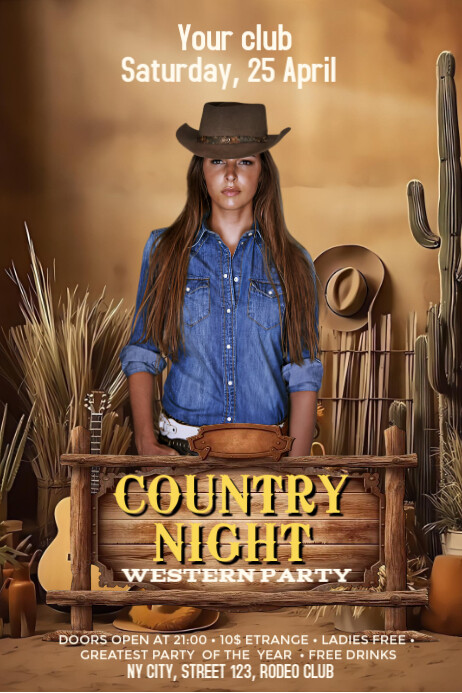 Brown Maximalist Country Night Western Party Banner 4' × 6' Template ...