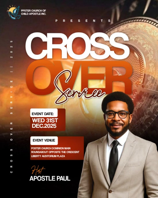 Plantilla de Brown Maximalist Cross Over Night Church Service Flyer ...