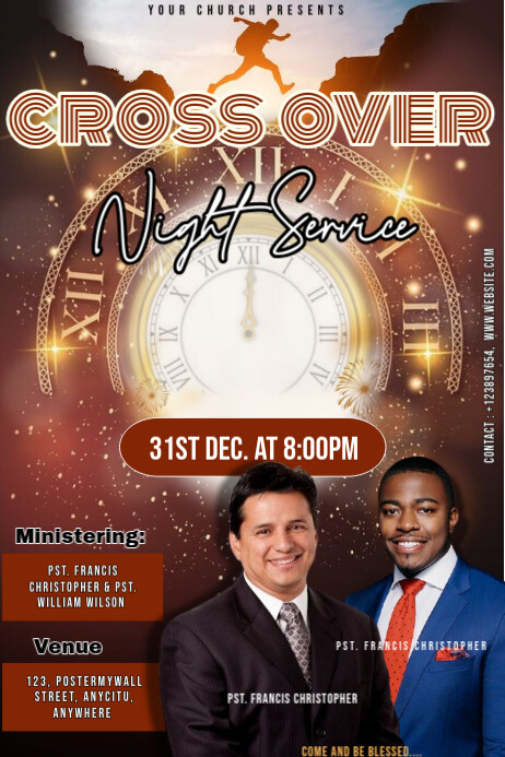 Brown Maximalist Cross Over Night Service Poster Template | PosterMyWall