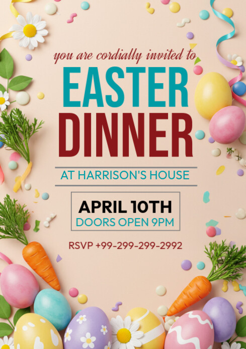 Brown Maximalist Easter Dinner Flyer A4 Template | PosterMyWall