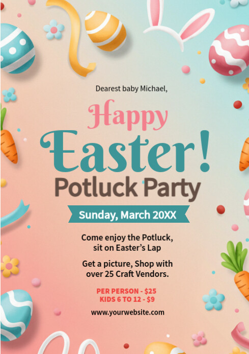 Plantilla de Brown Maximalist Easter Potluck Party Flyer Template A4 ...