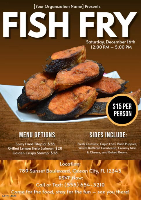 Brown Maximalist Fish Fry Flyer A4 Template | PosterMyWall