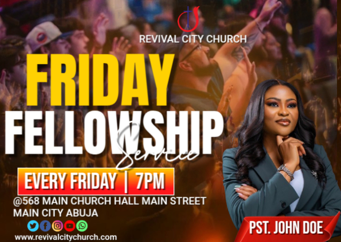 Brown Maximalist Friday Fellowship Service Postcard Template | PosterMyWall