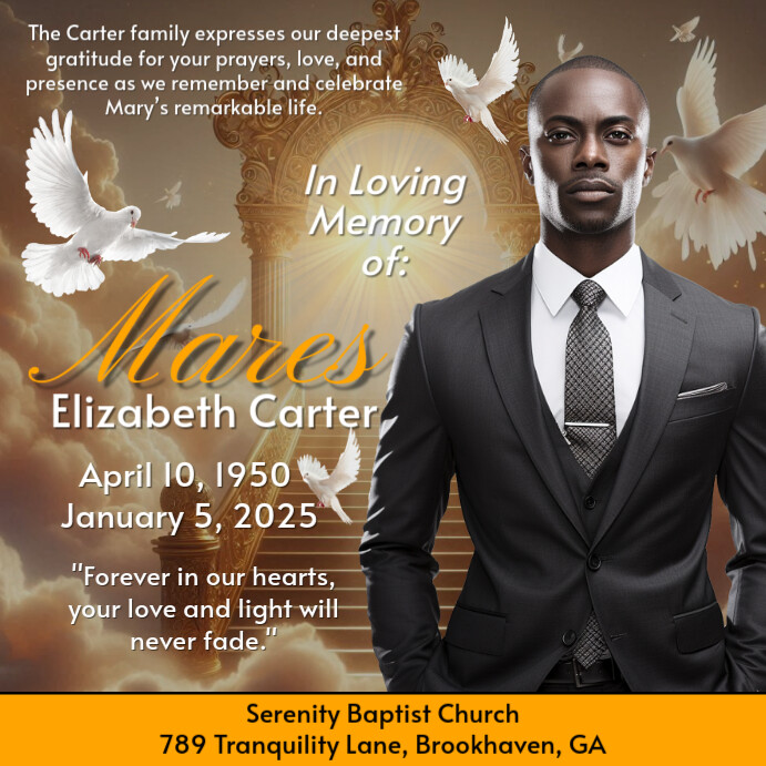 Copy of Brown Maximalist Funeral Memorial Announcement Flyer Instagram ...