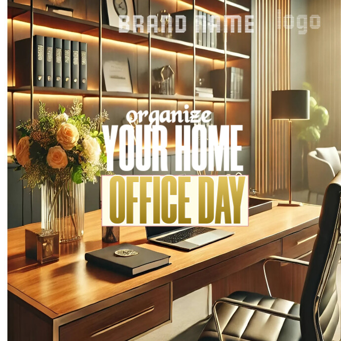 Brown Maximalist golden organize your office Instagram Post Template ...