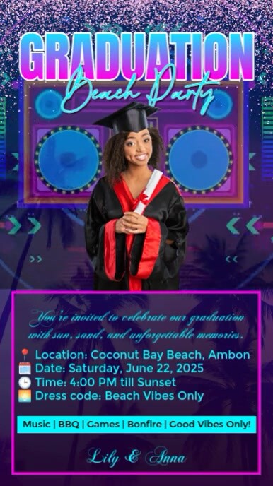 Brown Maximalist Graduation Beach Party 2025 Digital Display (9:16 ...