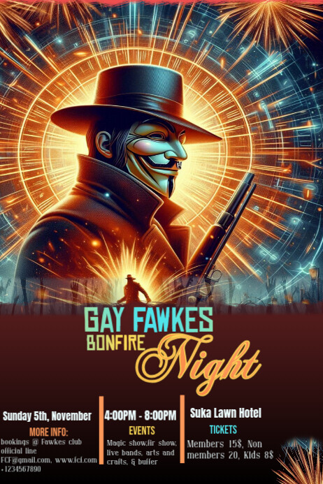 Brown Maximalist Guy Fawkes Bonfire Poster Template Editable Design ...