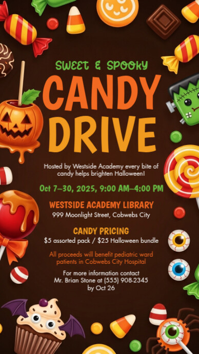 Brown Maximalist Halloween Candy Drive Instagram Story Template ...