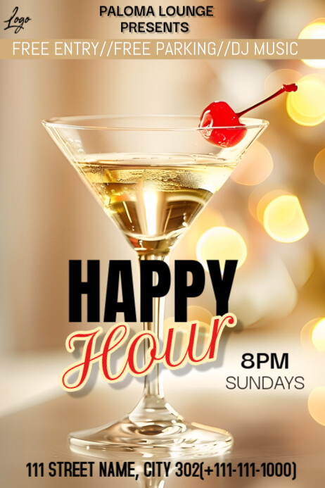 Brown Maximalist Happy Hour Ads Poster Template | PosterMyWall