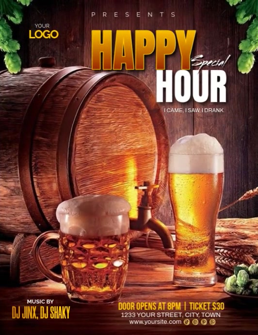 Brown Maximalist Happy Hour Bar Flyer (us Letter) Template | PosterMyWall