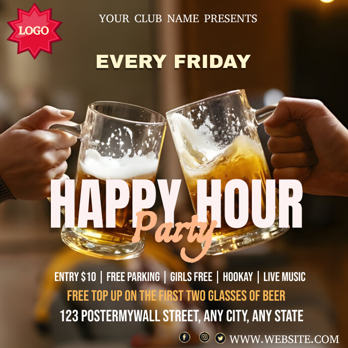 Brown Maximalist Happy Hour Instagram Post Templat | PosterMyWall