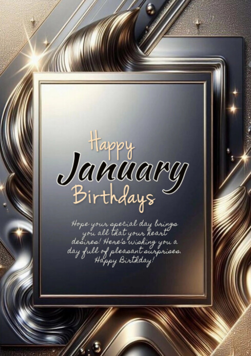 Brown Maximalist Happy January Birthdays A4 Template | PosterMyWall