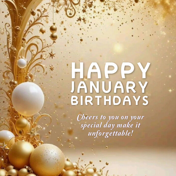 Brown Maximalist Happy January Birthdays Instagram Post Template ...