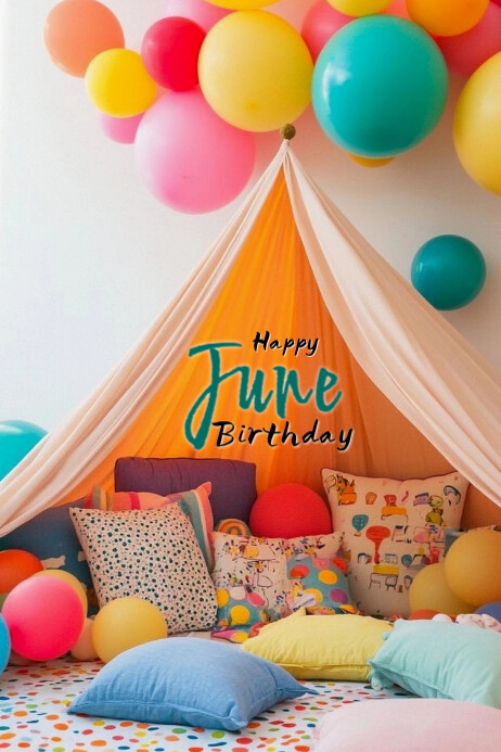 Brown Maximalist Happy June Birthdays Banner 4' × 6' Template ...