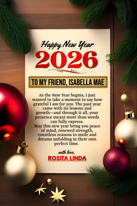 Brown Maximalist Happy New Year 2026 Personalized Greeting Card Poster ...