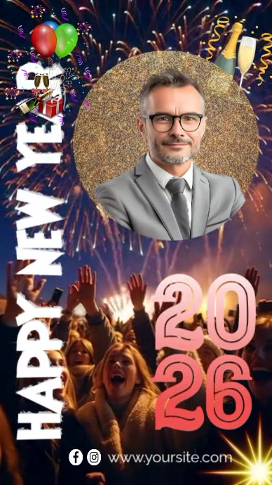 Brown Maximalist Happy New Year 2026 With Fire Works Background Tiktok ...