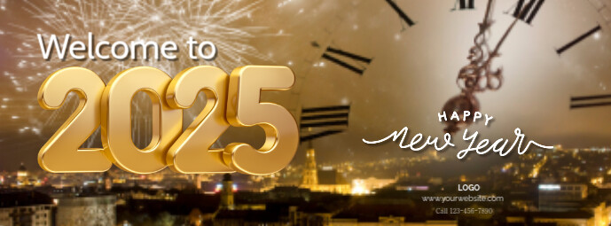 Copy of Brown Maximalist Happy New Year Welcome To 2025 Clock Facebook ...