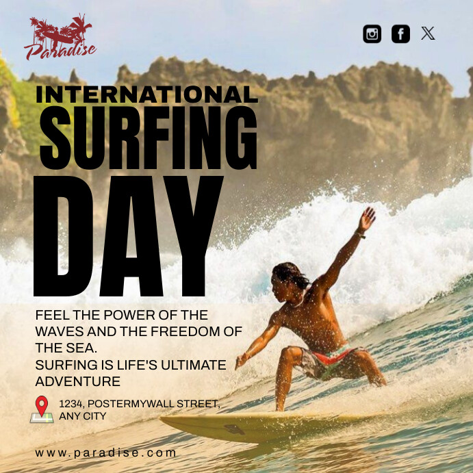 Copy of Brown Maximalist International Surfing Day Sq | PosterMyWall