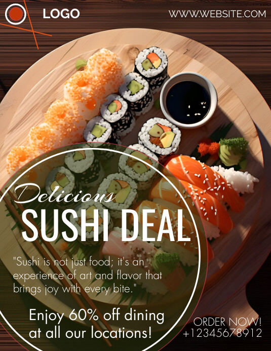 Brown Maximalist International Sushi Day Flye Template | PosterMyWall