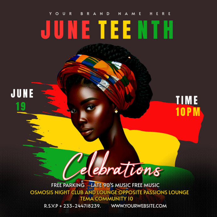 Brown Maximalist Juneteenth Club Party Flyer Instagram Post Template ...