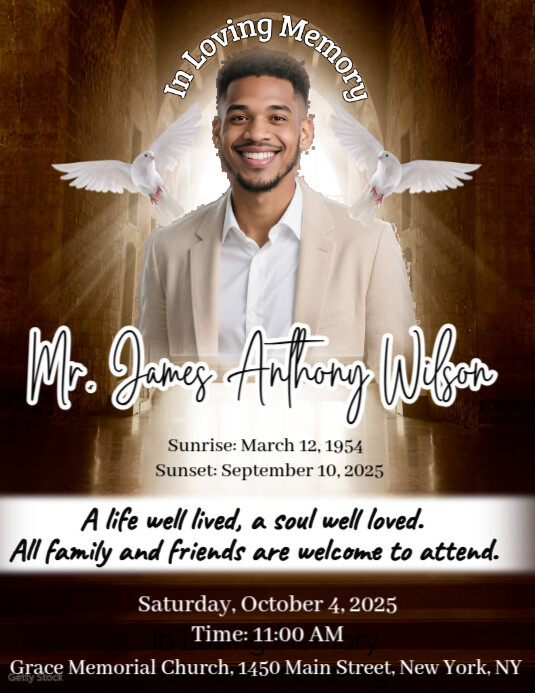 Brown Maximalist Memorial Funeral Announcement Flyer Flyer (us Letter ...