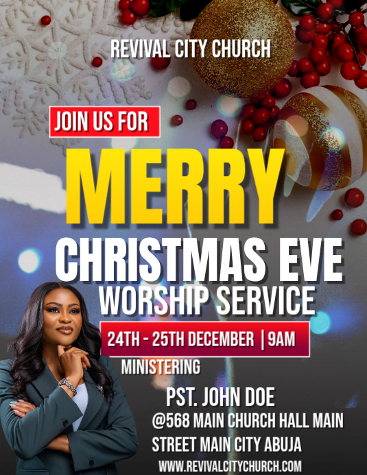Brown Maximalist Merry Christmas Service Flyer (us Letter) Template ...