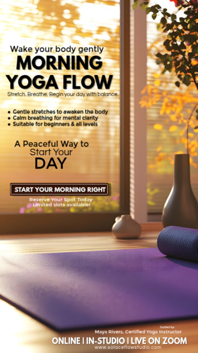 Brown Maximalist Morning Yoga Flow Class | Online, In-studio & Live On ...