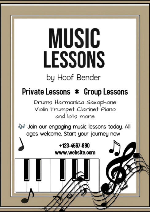 Brown Maximalist Music Lessons Ad A4 Template | PosterMyWall