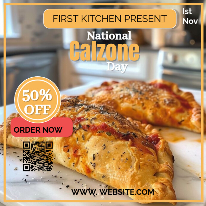 Brown Maximalist National Calzone Day Online Design Flyer/template ...