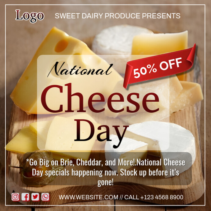 Brown Maximalist National Cheese Day Instagram Post Template | PosterMyWall