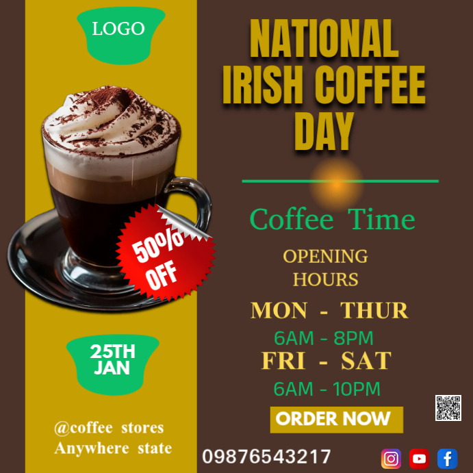 Brown Maximalist National Irish Coffee Day Celebration Instagram Post ...