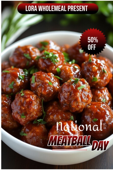 Copy of Brown Maximalist National Meatball Day Poster | PosterMyWall