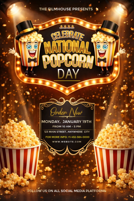 Brown Maximalist National Popcorn Day Poster Template | PosterMyWall