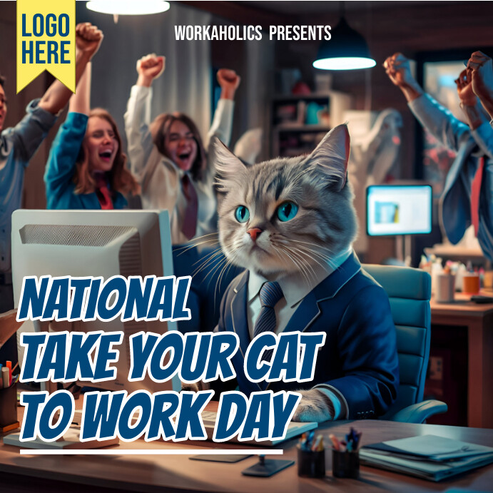 Brown Maximalist National Take Your Cat To Wo Template | PosterMyWall