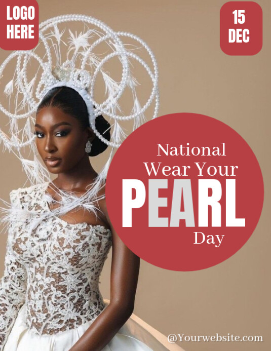 Brown Maximalist National Wear Your Pearls Day Online Design Flyer ...