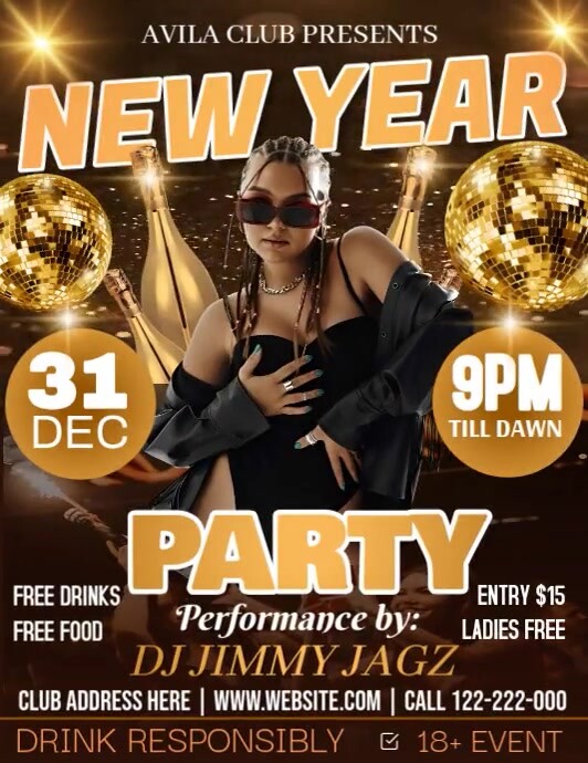 Brown Maximalist New Year Eve Party Flyer (us Letter) Template ...