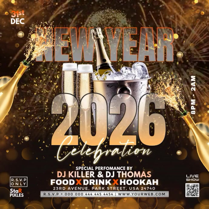 Brown Maximalist New Year Party Instagram Post Template | PosterMyWall