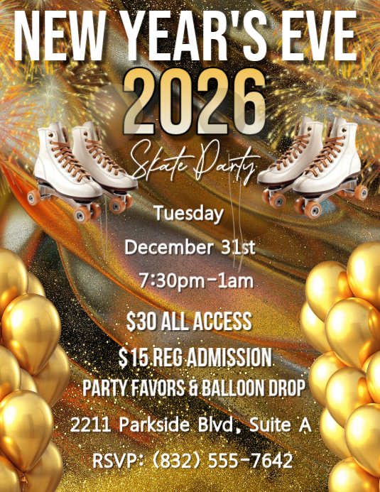 Plantilla de Brown Maximalist New Years Eve Skate Party Flyer (us ...