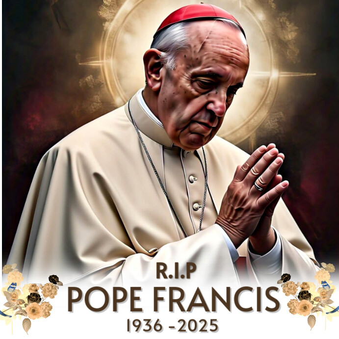 Brown Maximalist Pope Francis Death Rip free editable template ...