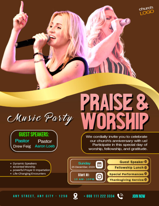Copy of Brown Maximalist Praise & Worship Flyer (us Letter) | PosterMyWall